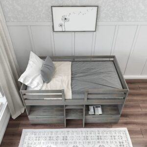 Max & Lily Modern Farmhouse Low Loft Bed with 2 Drawers, Twin, Driftwood