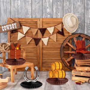 9 Pieces Cowboy Western Party Decorations Wild West Cowboy Honeycomb Centerpieces for Tables Wild West Party Decorations Western Theme Party Decorations for Birthday Baby Shower Supplies