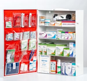 unishield 4-shelf metal 1st aid cabinet class b, large capacity first aid wall mount medicine cabinet, secure metal med box with easy access, exceeds osha/ansi z308.1 2015, over 775-pieces