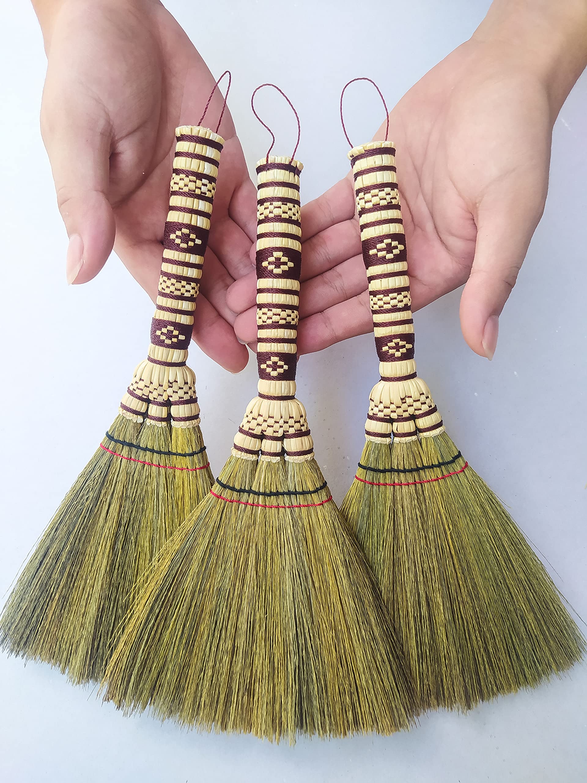 Small Corn Wisk Brush Broom 11 Inch Indoor Heavy Duty Multi Surface Hard & Soft Floor Home Office Cleaning Tool Supplies 100% Handmade for Household Sweeping Indoor Outdoor (staw Soft Broom)