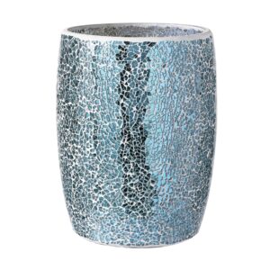 bathroom wastebasket - glass mosaic decorative trash can dia 7.5" h 10" (navy blue)