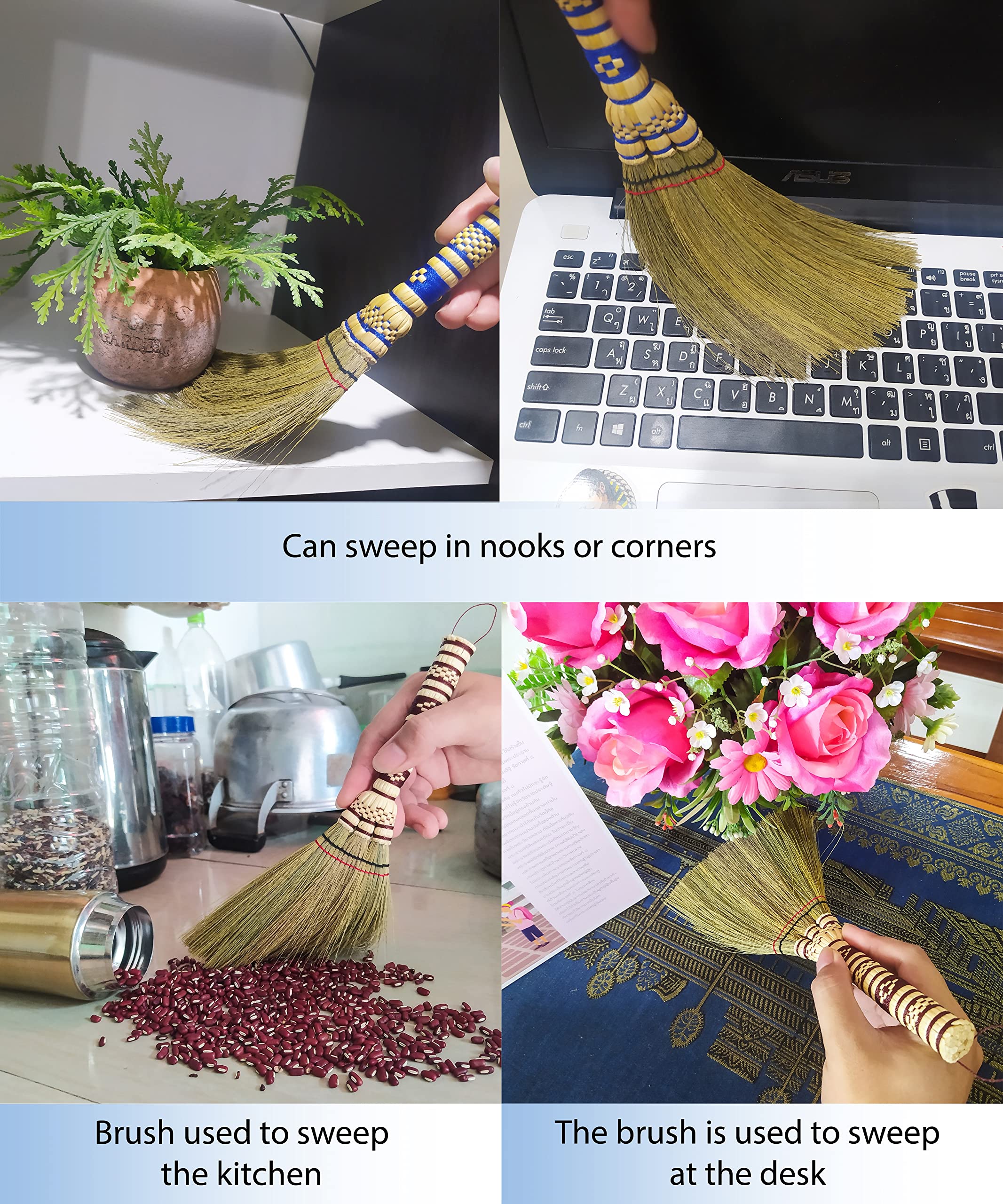 Small Corn Wisk Brush Broom 11 Inch Indoor Heavy Duty Multi Surface Hard & Soft Floor Home Office Cleaning Tool Supplies 100% Handmade for Household Sweeping Indoor Outdoor (staw Soft Broom)