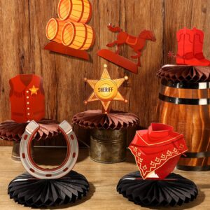 9 Pieces Cowboy Western Party Decorations Wild West Cowboy Honeycomb Centerpieces for Tables Wild West Party Decorations Western Theme Party Decorations for Birthday Baby Shower Supplies