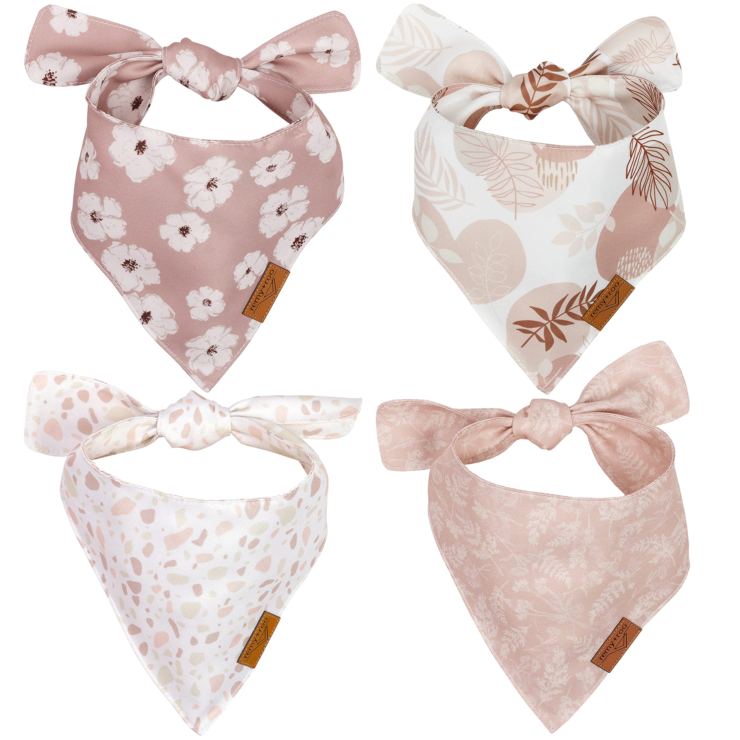 Remy+Roo Small Spring Dog Bandanas - 4 Pack Shannon Set | Premium Durable Adjustable Polyester Fabric | Patented Shape Girl Dog Bandana, Floral Dog Bandana | Ideal for Birthday Party Wedding Holiday