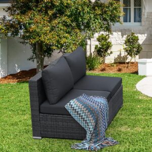 BULEXYARD 2 Pieces PE Rattan Patio Furniture Armless Sofas with Thick Cushions Outdoor Wicker Seating for Backyard, Deck, Garden, Balcony (Dark Grey)