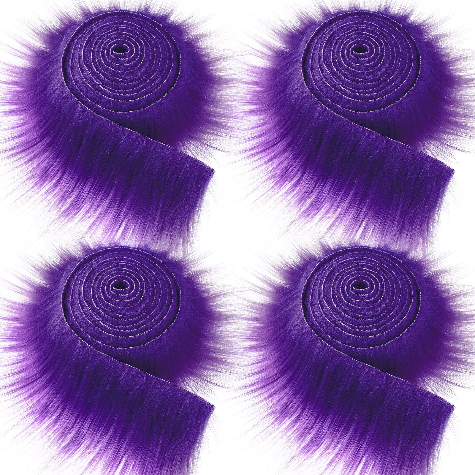 4 Pieces Faux Fox Fur Square Fabric Shaggy Fur Patches Fabric Cuts Chair Cover Seat Cushion Pad for DIY Craft (Purple,2 x 59 Inch)