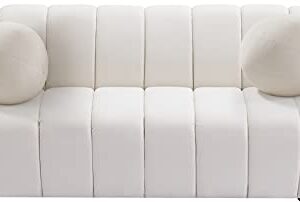 Meridian Furniture 613Cream-S Elijah Collection Modern | Contemporary Velvet Upholstered Sofa with Deep Channel Tufting