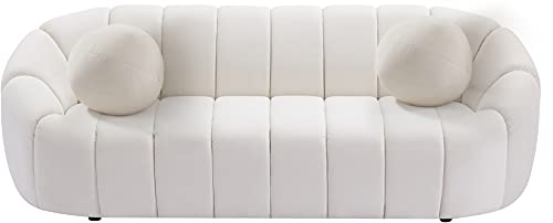 Meridian Furniture 613Cream-S Elijah Collection Modern | Contemporary Velvet Upholstered Sofa with Deep Channel Tufting