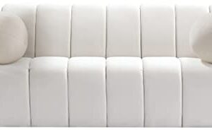 Meridian Furniture 613Cream-S Elijah Collection Modern | Contemporary Velvet Upholstered Sofa with Deep Channel Tufting