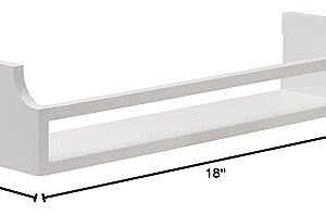 MELANNCO Floating Curve Wall Shelves with Rail for Nursery, Bedroom, Living Room, Kitchen, Set of 2, White