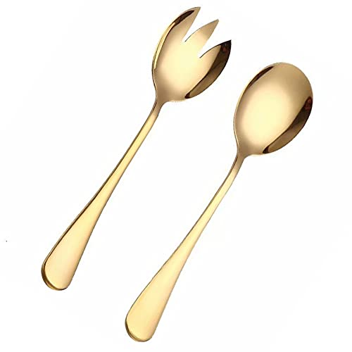 ARFUKA Salad Server Set Stainless Steel Salad Servers Salad Spoons and Fork Salad Serving Utensils Salad Lifters for Tossing and Serving Pack of 2 (Gold)