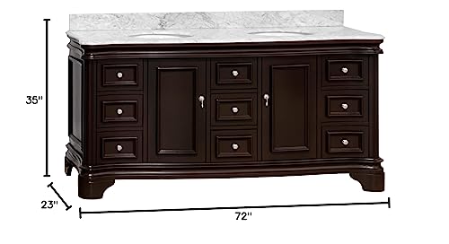 Kitchen Bath Collection Katherine 72-inch Double Bathroom Vanity (Chocolate/Carrara): Includes Chocolate Cabinet with Authentic Italian Carrara Marble Countertop and White Ceramic Sinks