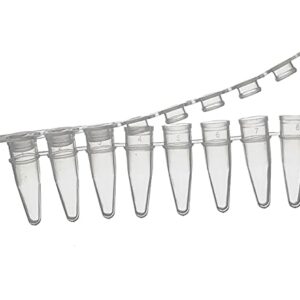 MUHWA 0.2ml PCR Tube with Thin Wall, Strip of 8 Tubes, Flat Caps, 200 strips