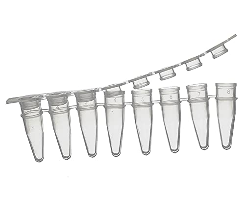 MUHWA 0.2ml PCR Tube with Thin Wall, Strip of 8 Tubes, Flat Caps, 200 strips