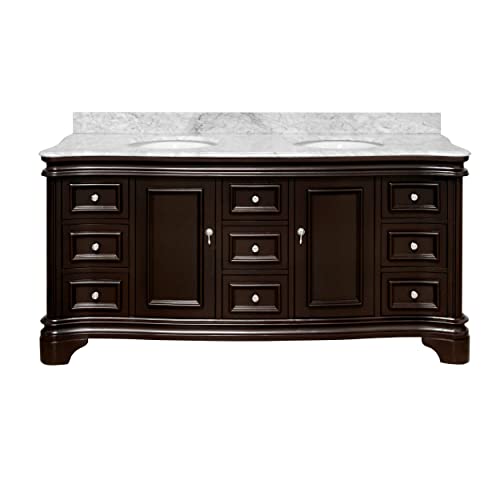 Kitchen Bath Collection Katherine 72-inch Double Bathroom Vanity (Chocolate/Carrara): Includes Chocolate Cabinet with Authentic Italian Carrara Marble Countertop and White Ceramic Sinks