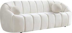 meridian furniture 613cream-s elijah collection modern | contemporary velvet upholstered sofa with deep channel tufting