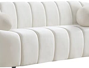 Meridian Furniture 613Cream-S Elijah Collection Modern | Contemporary Velvet Upholstered Sofa with Deep Channel Tufting