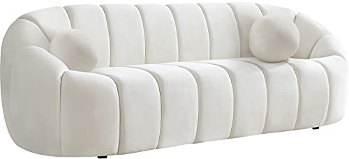 Meridian Furniture 613Cream-S Elijah Collection Modern | Contemporary Velvet Upholstered Sofa with Deep Channel Tufting