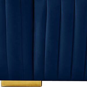 Meridian Furniture 640Navy-L Ravish Collection Modern | Contemporary Velvet Upholstered Loveseat with Deep Channel Tufting + Both Gold & Chrome Legs Included