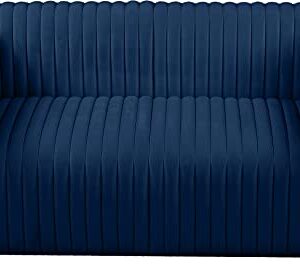 Meridian Furniture 640Navy-L Ravish Collection Modern | Contemporary Velvet Upholstered Loveseat with Deep Channel Tufting + Both Gold & Chrome Legs Included