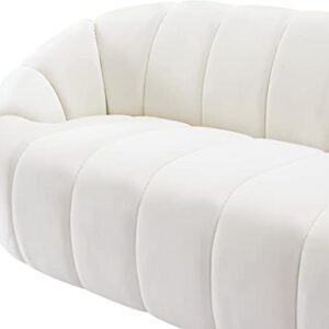 Meridian Furniture 613Cream-S Elijah Collection Modern | Contemporary Velvet Upholstered Sofa with Deep Channel Tufting