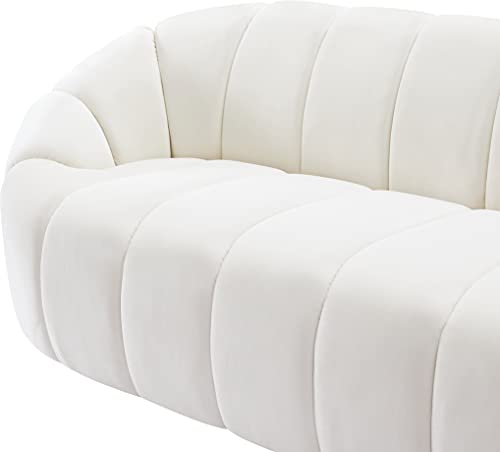 Meridian Furniture 613Cream-S Elijah Collection Modern | Contemporary Velvet Upholstered Sofa with Deep Channel Tufting