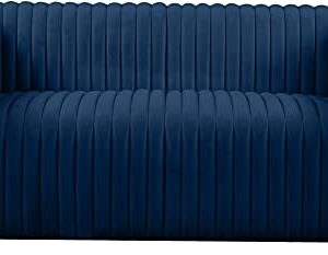 Meridian Furniture 640Navy-L Ravish Collection Modern | Contemporary Velvet Upholstered Loveseat with Deep Channel Tufting + Both Gold & Chrome Legs Included