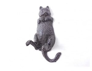 handcrafted nautical decor cast iron happy fat cat wall hook 6"