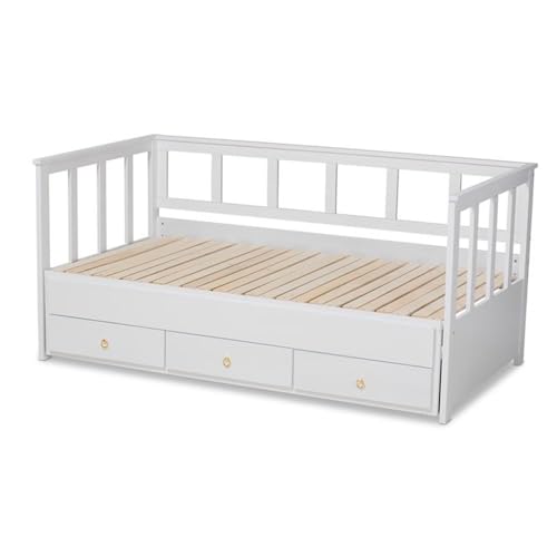 Baxton Studio Kendra Modern and Contemporary White Finished Expandable Twin Size to King Size Daybed with Storage Drawers