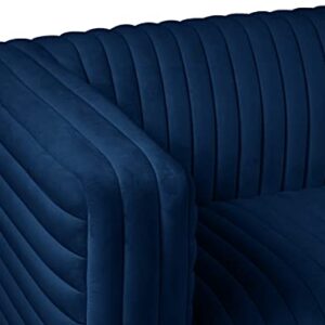 Meridian Furniture 640Navy-L Ravish Collection Modern | Contemporary Velvet Upholstered Loveseat with Deep Channel Tufting + Both Gold & Chrome Legs Included