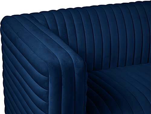 Meridian Furniture 640Navy-L Ravish Collection Modern | Contemporary Velvet Upholstered Loveseat with Deep Channel Tufting + Both Gold & Chrome Legs Included