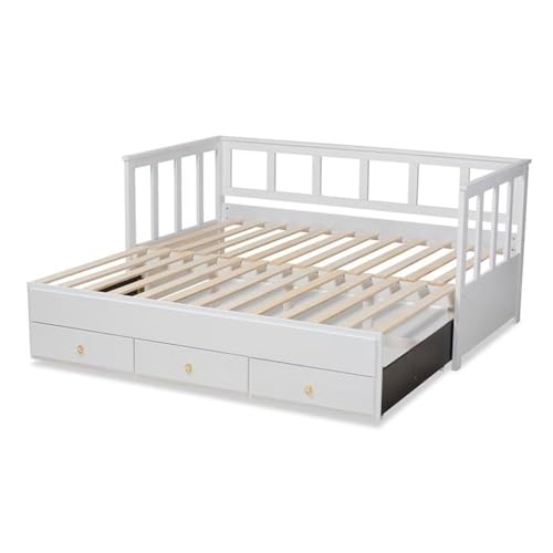 Baxton Studio Kendra Modern and Contemporary White Finished Expandable Twin Size to King Size Daybed with Storage Drawers