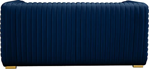 Meridian Furniture 640Navy-L Ravish Collection Modern | Contemporary Velvet Upholstered Loveseat with Deep Channel Tufting + Both Gold & Chrome Legs Included