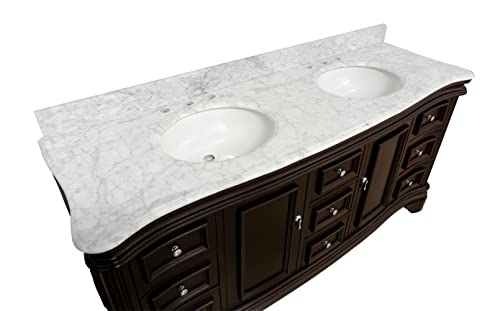 Kitchen Bath Collection Katherine 72-inch Double Bathroom Vanity (Chocolate/Carrara): Includes Chocolate Cabinet with Authentic Italian Carrara Marble Countertop and White Ceramic Sinks