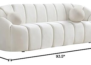 Meridian Furniture 613Cream-S Elijah Collection Modern | Contemporary Velvet Upholstered Sofa with Deep Channel Tufting