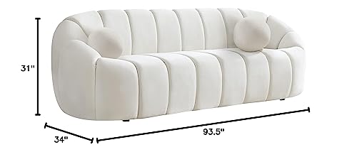 Meridian Furniture 613Cream-S Elijah Collection Modern | Contemporary Velvet Upholstered Sofa with Deep Channel Tufting