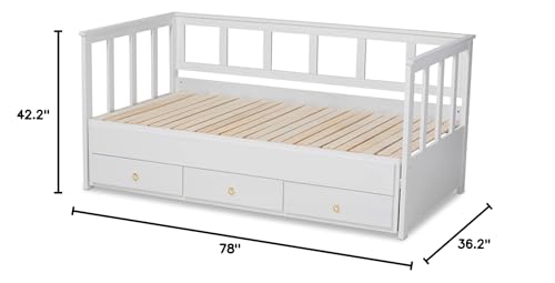 Baxton Studio Kendra Modern and Contemporary White Finished Expandable Twin Size to King Size Daybed with Storage Drawers