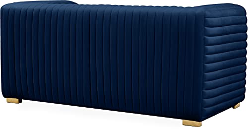 Meridian Furniture 640Navy-L Ravish Collection Modern | Contemporary Velvet Upholstered Loveseat with Deep Channel Tufting + Both Gold & Chrome Legs Included