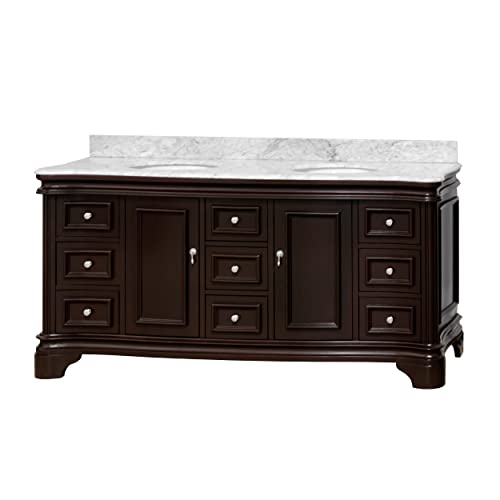 Kitchen Bath Collection Katherine 72-inch Double Bathroom Vanity (Chocolate/Carrara): Includes Chocolate Cabinet with Authentic Italian Carrara Marble Countertop and White Ceramic Sinks