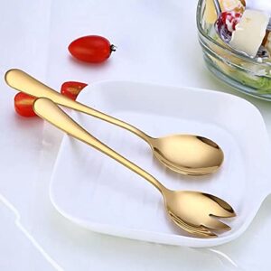 ARFUKA Salad Server Set Stainless Steel Salad Servers Salad Spoons and Fork Salad Serving Utensils Salad Lifters for Tossing and Serving Pack of 2 (Gold)