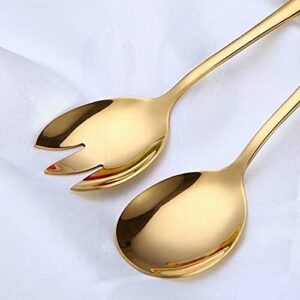 ARFUKA Salad Server Set Stainless Steel Salad Servers Salad Spoons and Fork Salad Serving Utensils Salad Lifters for Tossing and Serving Pack of 2 (Gold)