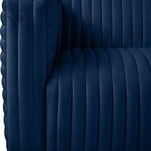 Meridian Furniture 640Navy-L Ravish Collection Modern | Contemporary Velvet Upholstered Loveseat with Deep Channel Tufting + Both Gold & Chrome Legs Included