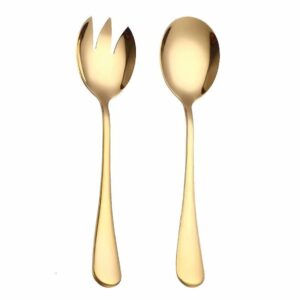 arfuka salad server set stainless steel salad servers salad spoons and fork salad serving utensils salad lifters for tossing and serving pack of 2 (gold)