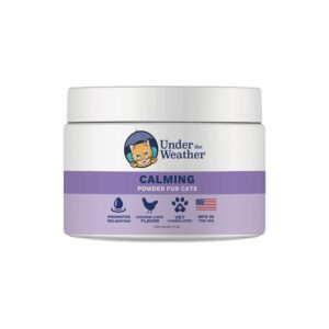 under the weather pet calming powder for cats | natural anxiety and stress relief cat supplement | supports relaxation & normal emotional balance during grooming, travel & thunderstorm - (2.54 oz)