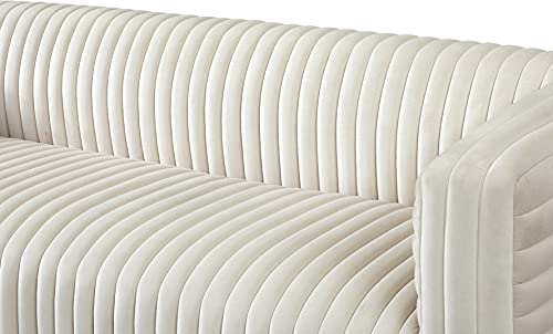 Meridian Furniture 640Cream-S Ravish Collection Modern | Contemporary Velvet Upholstered Sofa with Deep Channel Tufting + Both Gold & Chrome Legs Included