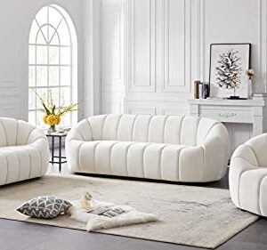 Meridian Furniture 613Cream-S Elijah Collection Modern | Contemporary Velvet Upholstered Sofa with Deep Channel Tufting