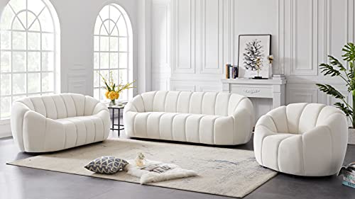 Meridian Furniture 613Cream-S Elijah Collection Modern | Contemporary Velvet Upholstered Sofa with Deep Channel Tufting