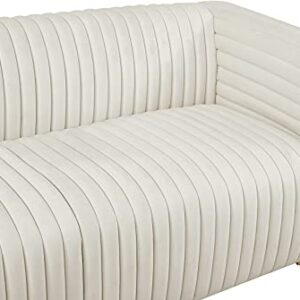 Meridian Furniture 640Cream-S Ravish Collection Modern | Contemporary Velvet Upholstered Sofa with Deep Channel Tufting + Both Gold & Chrome Legs Included