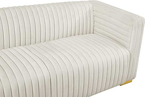 Meridian Furniture 640Cream-S Ravish Collection Modern | Contemporary Velvet Upholstered Sofa with Deep Channel Tufting + Both Gold & Chrome Legs Included