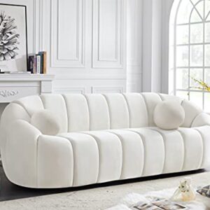 Meridian Furniture 613Cream-S Elijah Collection Modern | Contemporary Velvet Upholstered Sofa with Deep Channel Tufting